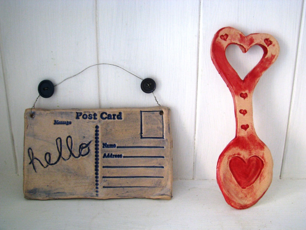 Hello - Ceramic Postcard With Vintage Buttons. Made In Wales, UK. Red ...